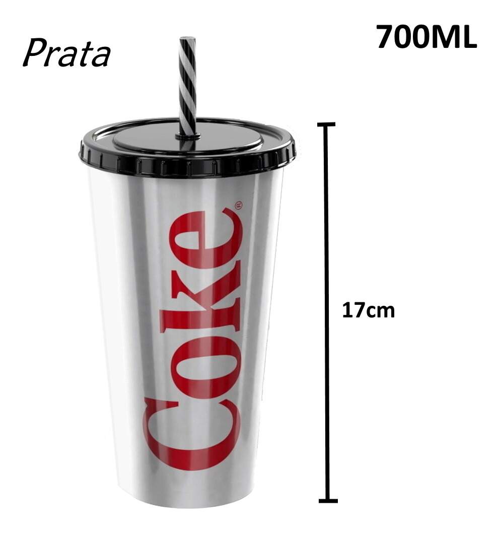 Copo da Coca-Cola para Suco e Refrigerante 700ml com Tampa e Canudo Kit ...