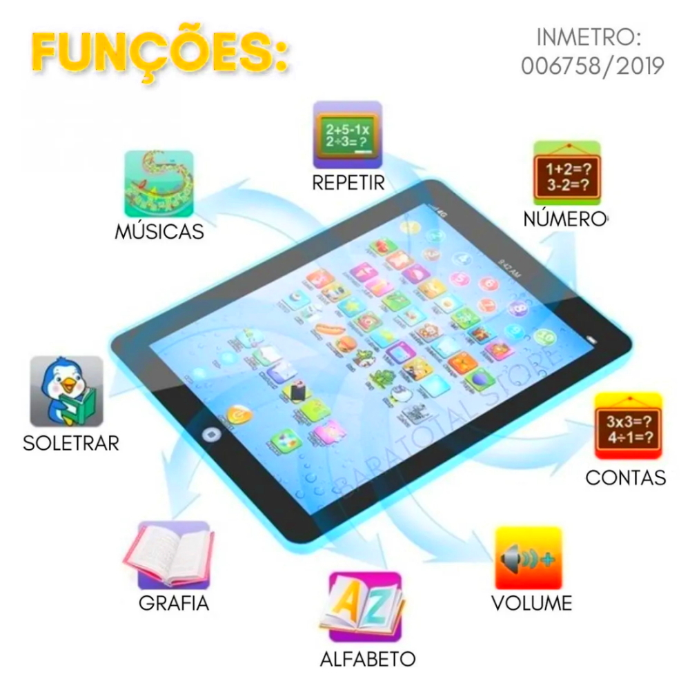 Piano Tablet 62 Teclas Jogos Perguntas Palavras Alfabeto Educativo Azul