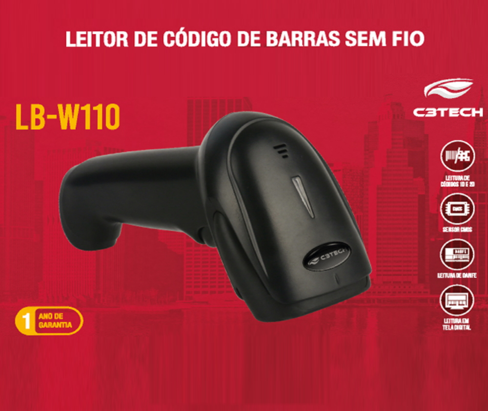 Leitor Código de Barras e QR Code sem Fio Multifunções