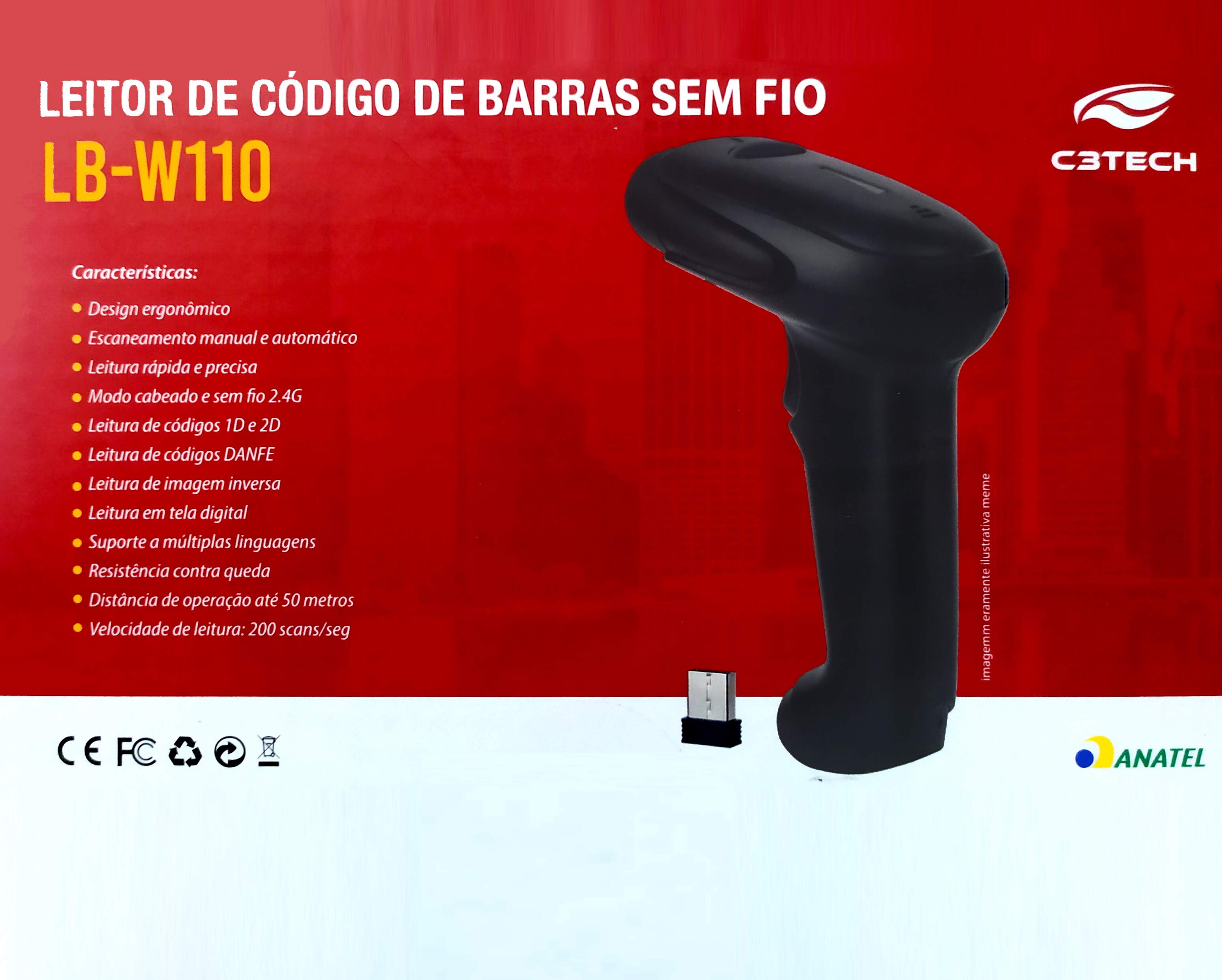 Leitor Código de Barras e QR Code sem Fio Multifunções