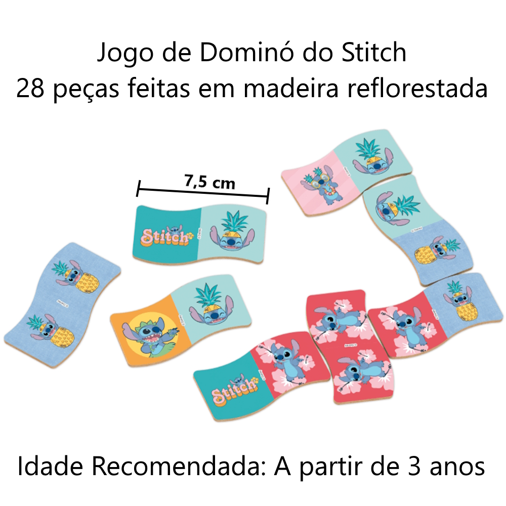 Dominó Lilo Stitch Infantil com 28 Peças em Madeira Original - Flix ...