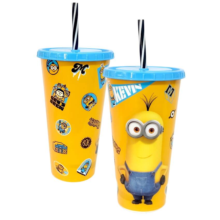Copo dos Minions 700ml Infantil Suco Refrigerante com Tampa e Canudo