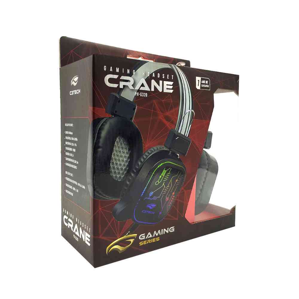 Headset Gamer C3 Tech, USB Preto CRANE Multicores PH-G320BK