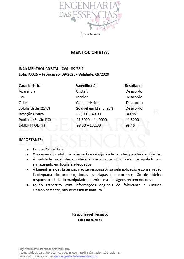 Mentol Cristal - Opções: 09/2028 - Engenharia das Essências Comercial LTDA.