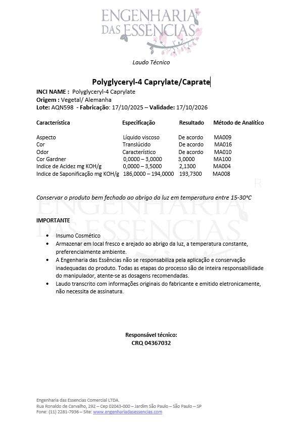 Polyglyceryl-4 Caprylate/Caprate - Opções: 10/2026 - Engenharia das ...