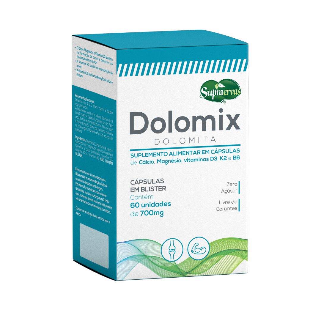 Dolomita - 60 Cápsulas - 700mg - Zero Açúcar, Livre de corantes.