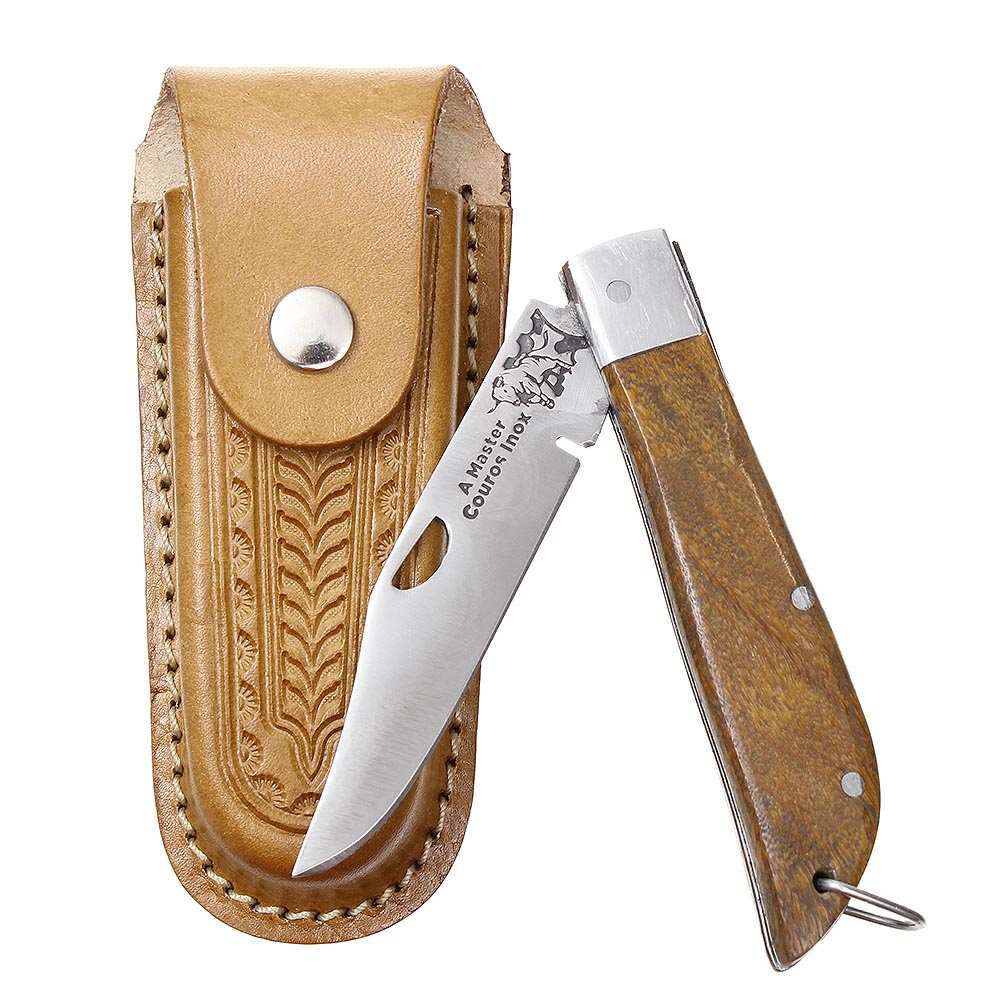 Canivete de Bolso com Cabo de Madeira A Master Inox e Bainha de Couro ...