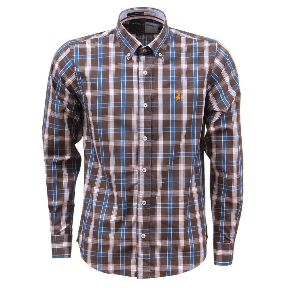 Camisa Masculina Xadrez Marrom Austin Western 33942 - Rodeo West