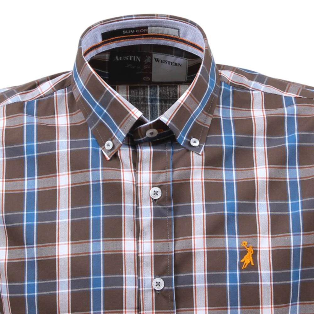 Camisa Masculina Xadrez Marrom Austin Western 33942 - Rodeo West