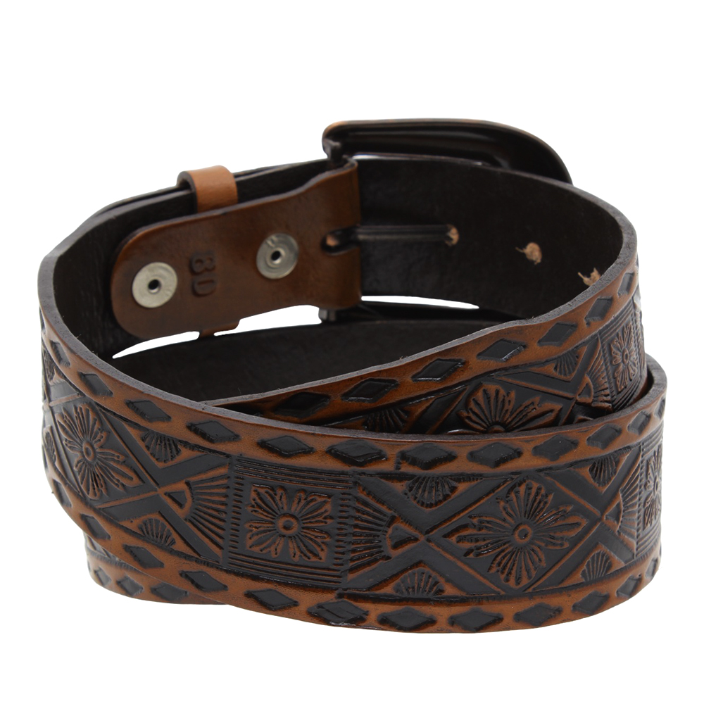 Cinto de Couro Bordado Caramelo Cow Way 33685 - Rodeo West