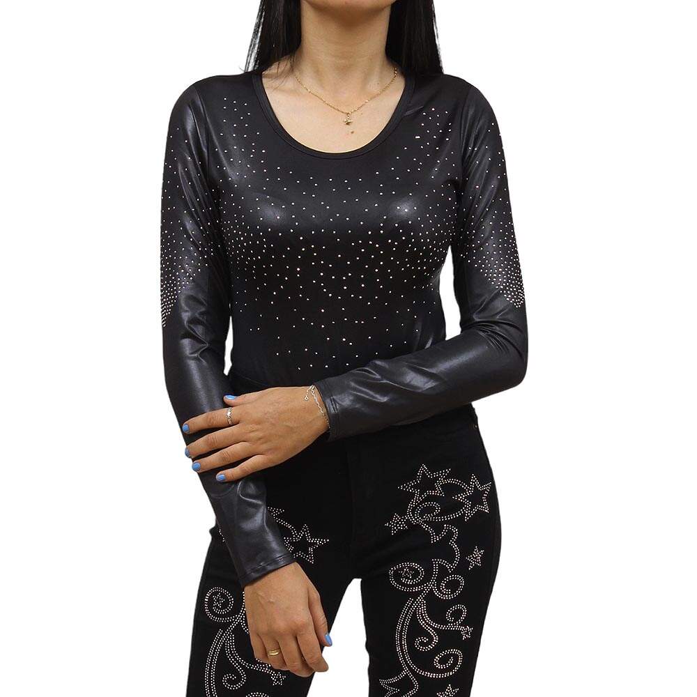 Body Feminino Cirrê Manga Longa com Strass Texas Ranch 36217 - Rodeo West