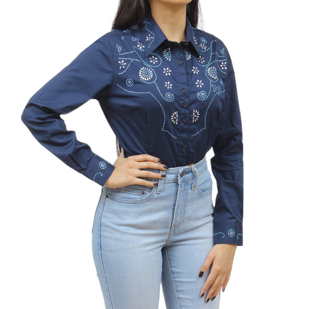 Camisete Vaqueiros Feminino Azul Escuro com Strass 36827 - Rodeo West