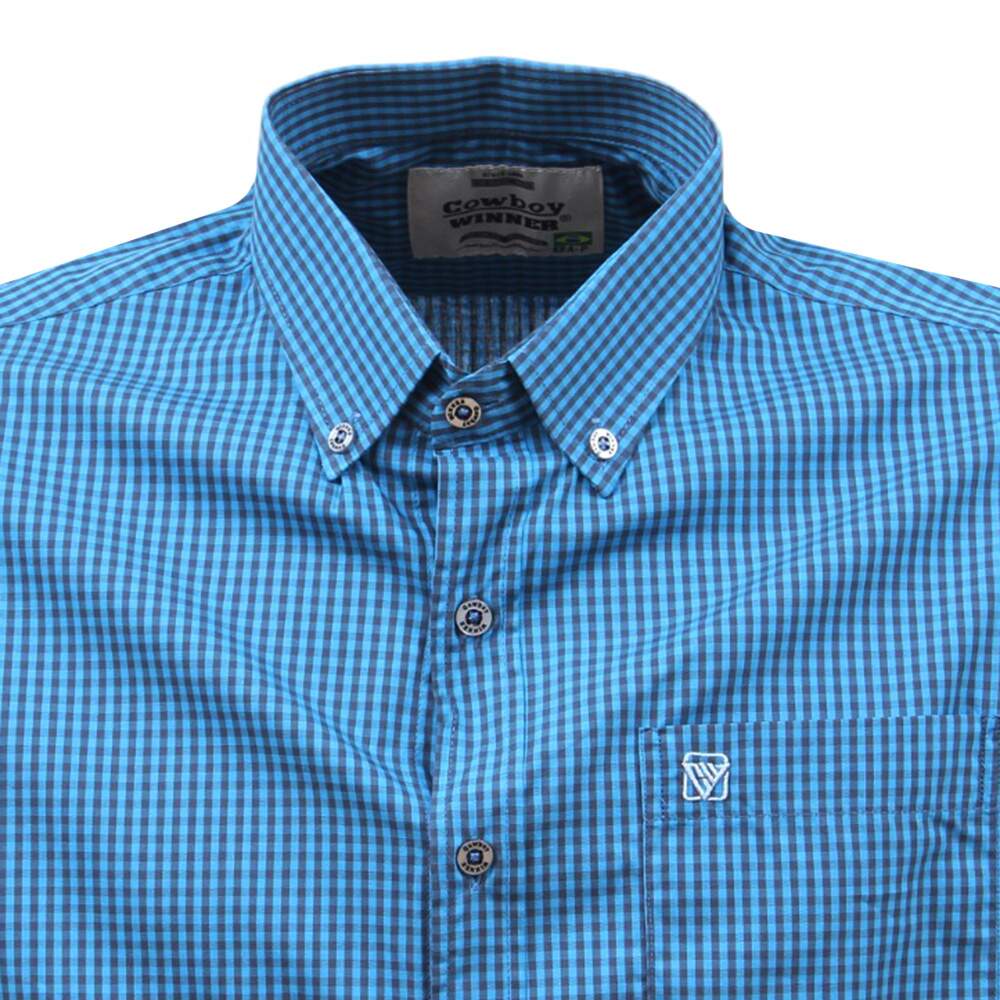 Camisa Masculina Xadrez Manga Longa Azul e Preto Cowboy Winner 36903 ...