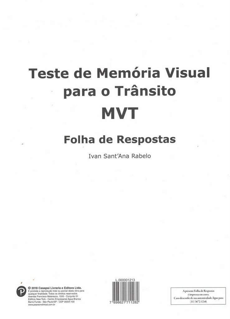 MVT Bloco De Resposta (25 Folhas) - Portal Psic | Soluções em Psicologia