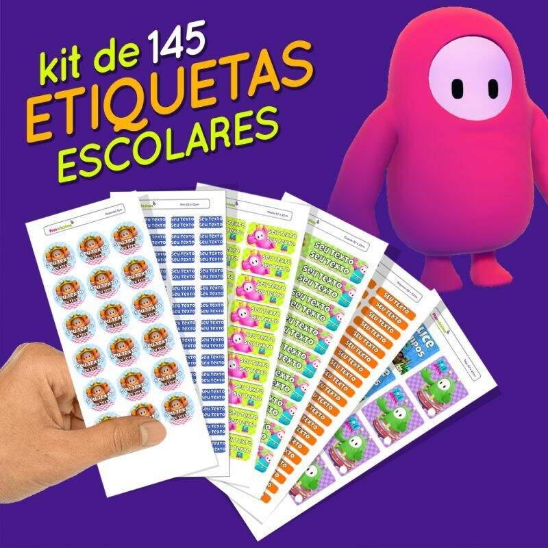 Kit Etiquetas Escolares - Fall Guys - Etiquetei