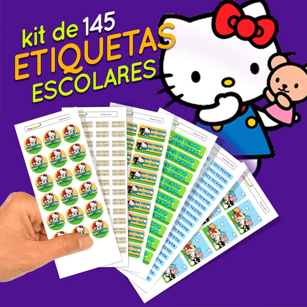 Kit Etiquetas Escolares - Hello Kitty Azul - Etiquetei