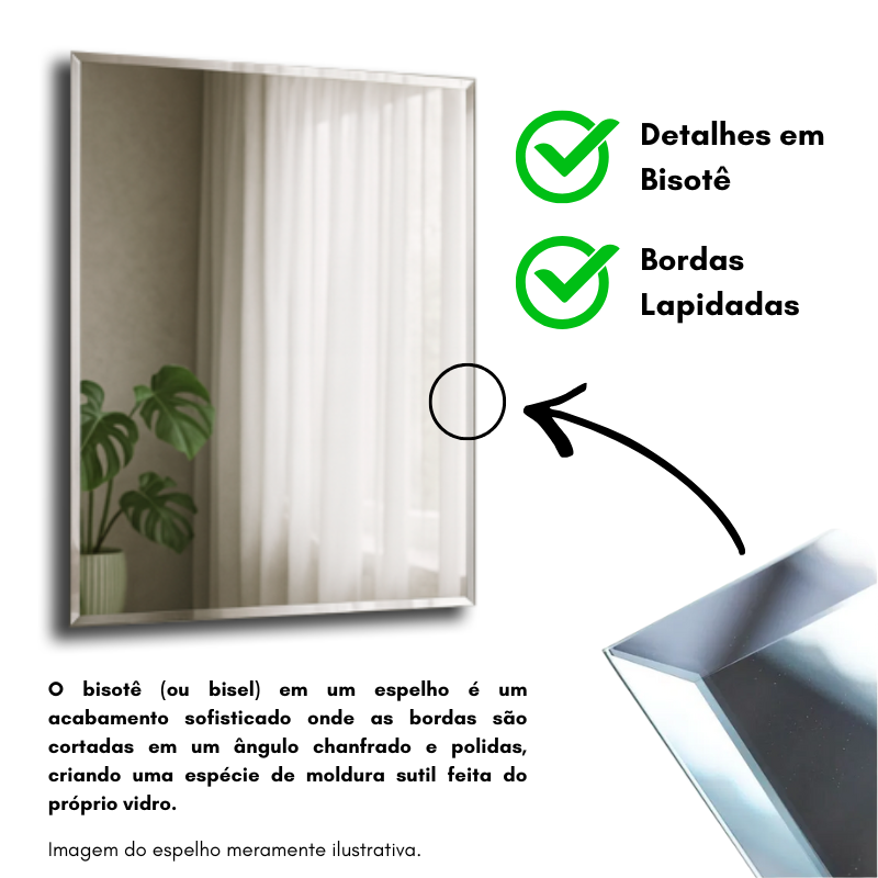 Espelho Retângulo Bisotê 60x40cm 3mm Sem Moldura - Vision Art Decor